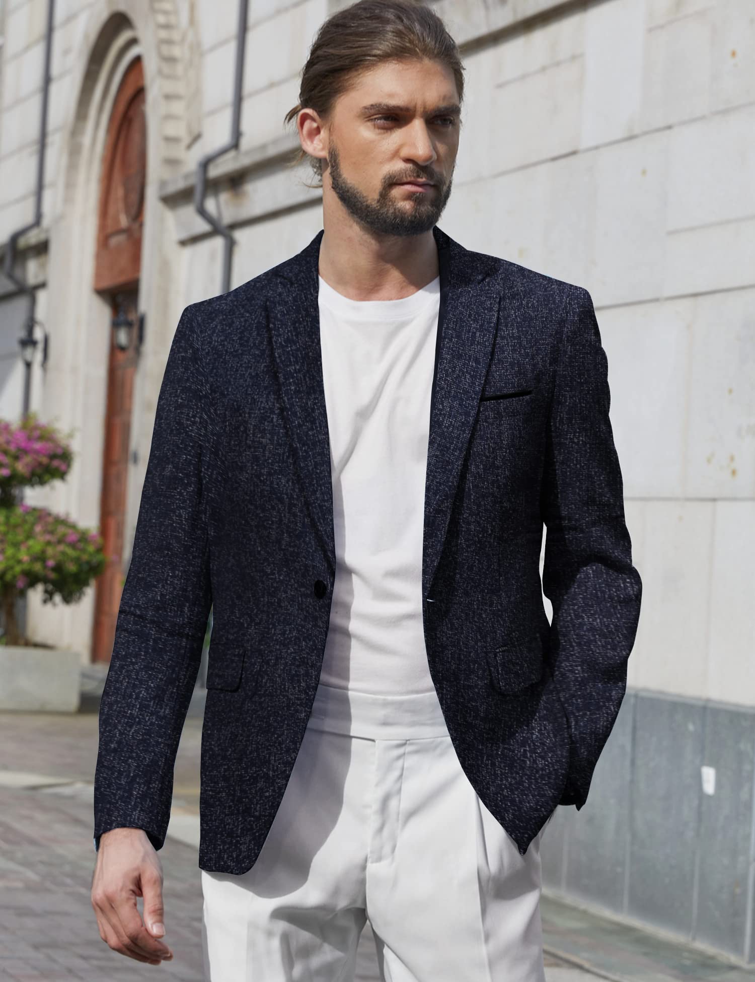 COOFANDY Men's Casual Blazer Sports Coats Lightweight Suit Jackets One Button, 2-Blue, X-Large