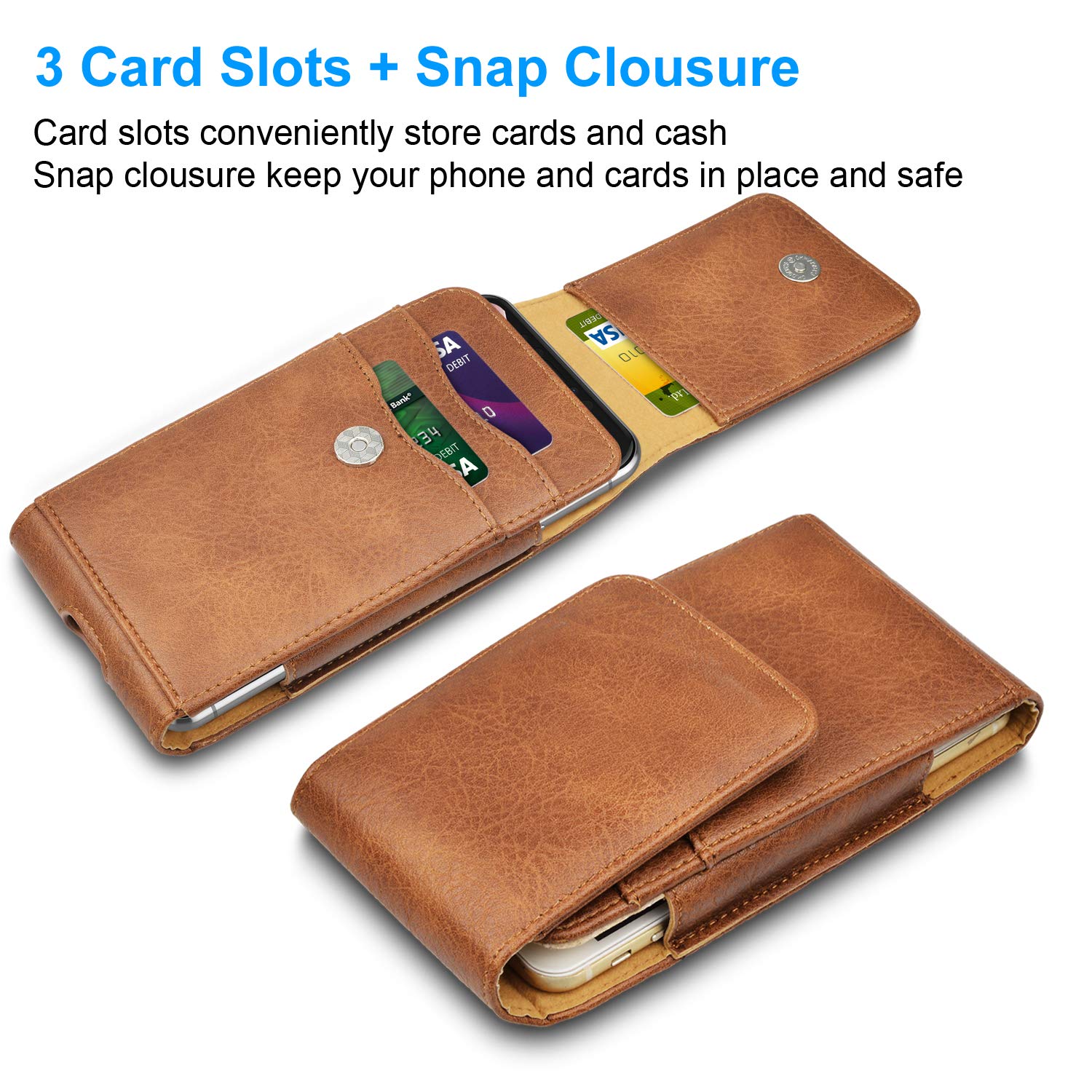 Takfox Phone Holster for Samsung Galaxy S25 Ultra S24 Plus S23 S22 S21 FE 5G S20 S10 A03s A16 A15 A14 A13 A35 A56 A51 A71 5G, Note 20 J7 J3 Leather Cell Phone Pouch Belt Holder Carrying Case,Brown