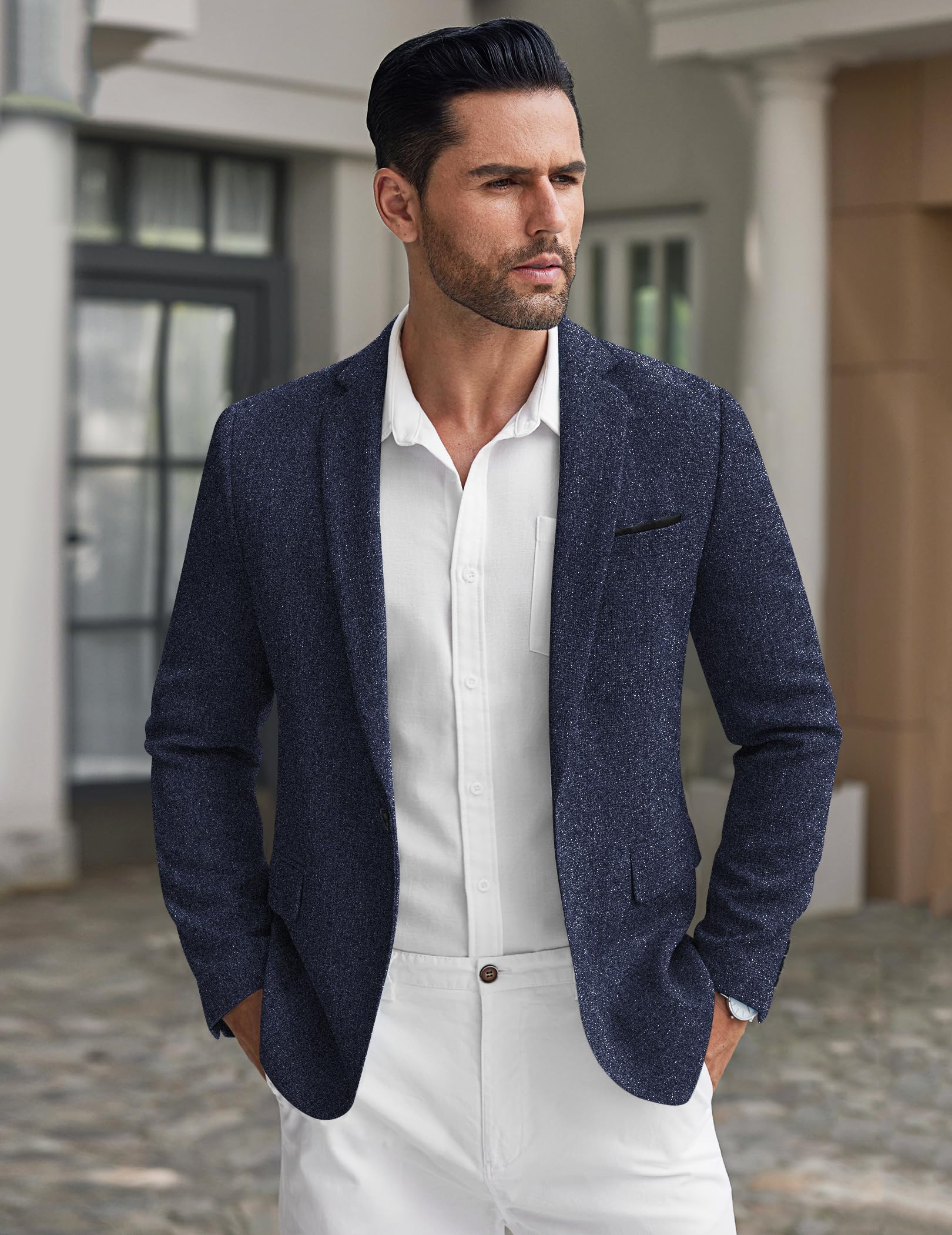 COOFANDY Men's Casual Blazer Sports Coats Lightweight Suit Jackets One Button, 2-Blue, X-Large