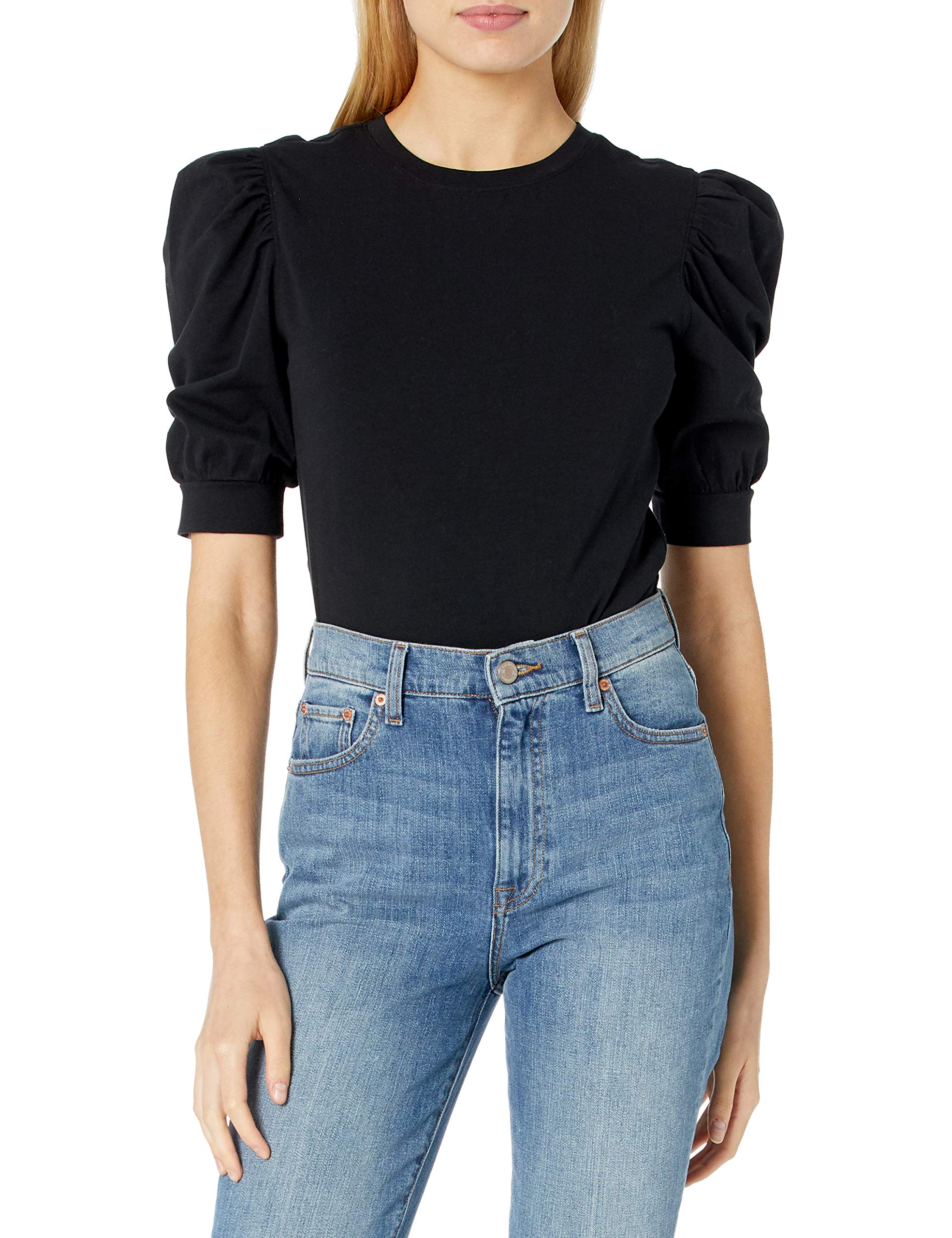 The Drop Women's Mariko Puff Sleeve Crew Neck T-Shirt, Black, 2X Plus Size
