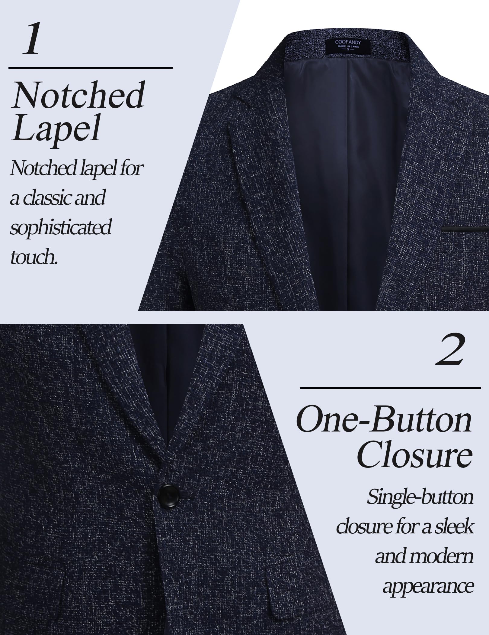 COOFANDY Men's Casual Blazer Sports Coats Lightweight Suit Jackets One Button, 2-Blue, X-Large