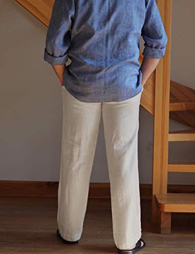 poriff Men Pants Elastic Waistband Drawstring Line Pants Mens Running Pants Khaki, M