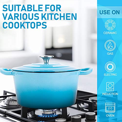 MICHELANGELO Dutch Oven, Enamel Cast Iron Dutch Oven With Lid, 4Qt Cast Iron Dutch Oven Pot, Enameled Dutch Oven 4 Quart With Silicone Handles & Mat, Blue
