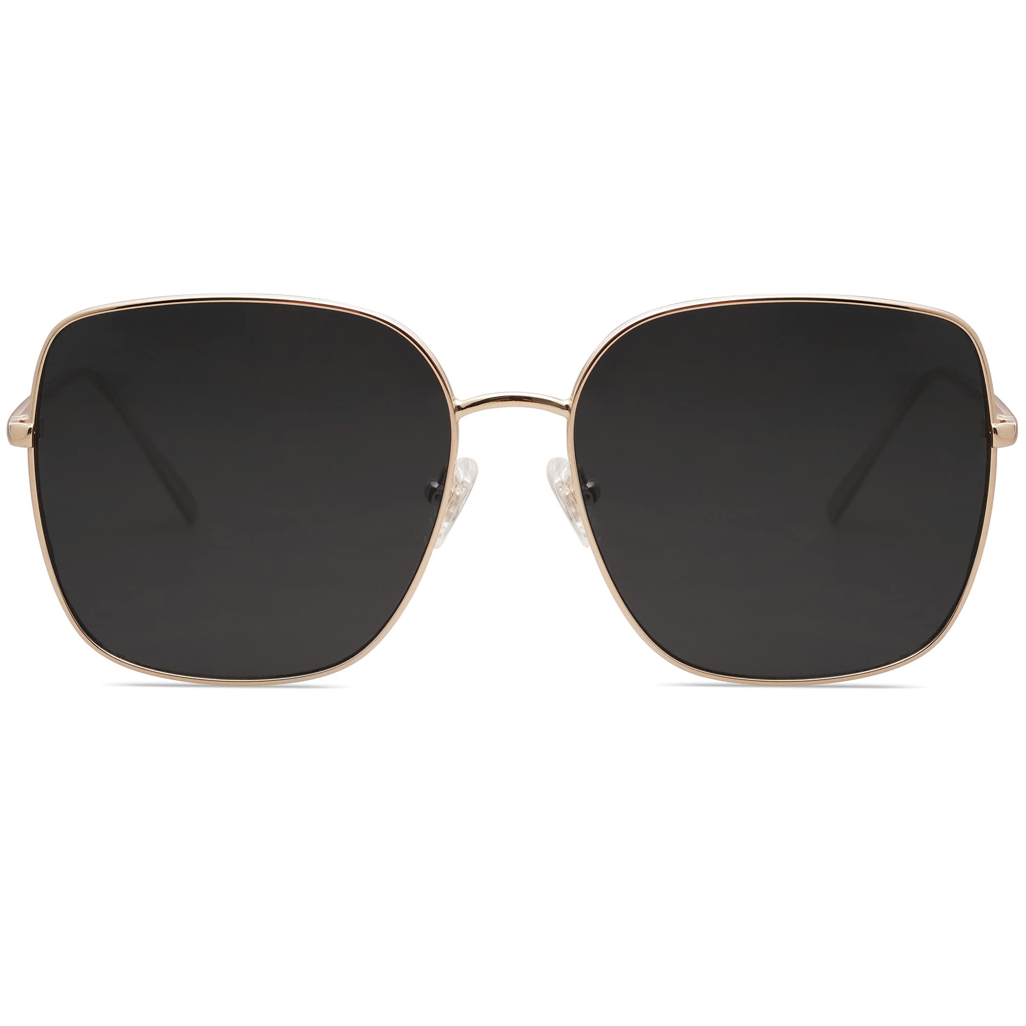 SOJOS Trendy Oversized Square Metal Frame Sunglasses for Women Men Retro Big Flat Lens UV Protection Sunglasses SJ1146, Gold Frame/Grey Lens
