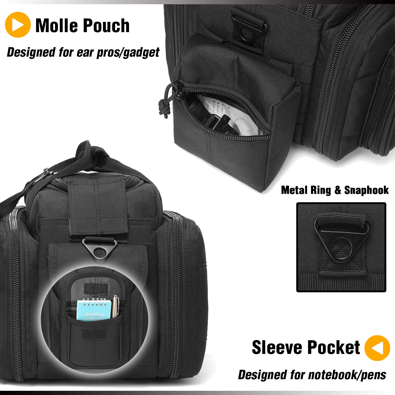 DBTAC Gun Range Bag Deluxe Middle Size | Tactical 2~4 Pistol Shooting Range Duffle Bag with Lockable Zipper for Handguns and Ammo (Black)