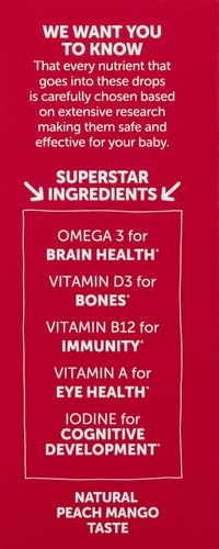 SmartyPants Baby Multi&DHA Supplement:Liquid Multivitamin with Vitamin D3, C,Vitamin B6,Biotin,Choline & Lutein, for Infants 6-24 Months,Gluten Free,Natural Fruit Flavor,30 Servings(Package May Vary)