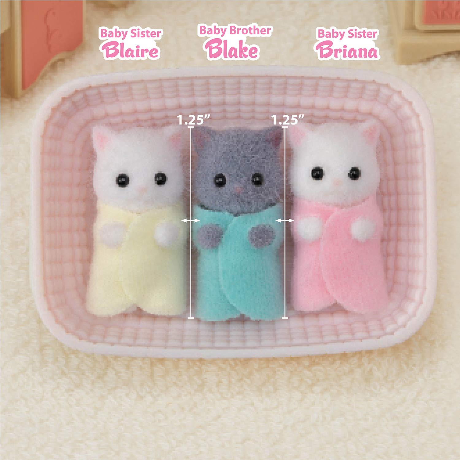 Calico Critters Persian Cat Triplets - Collectible Dollhouse Figures with Cradle Accessory