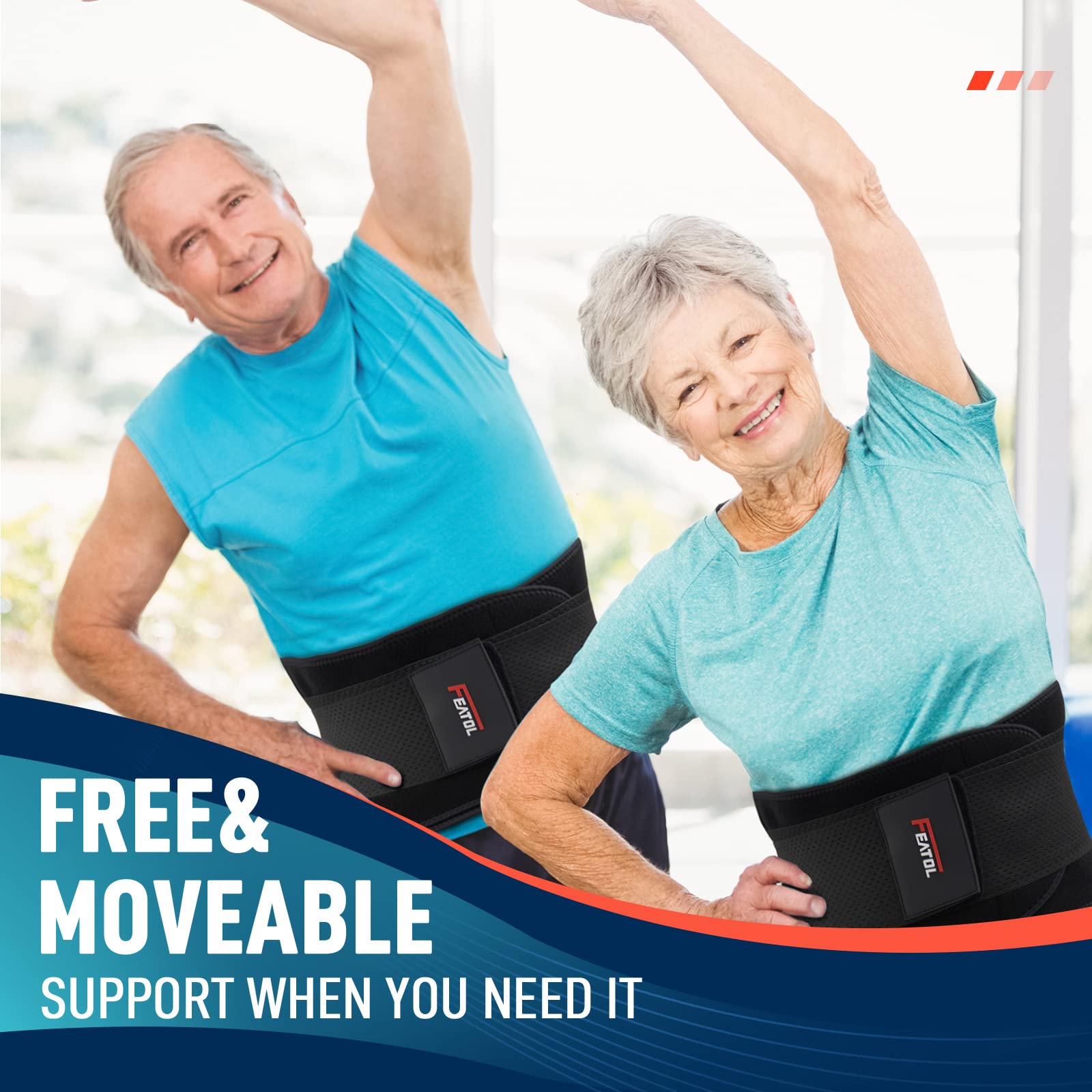 FEATOL Back Brace for Lower Back Pain Relief,Heavy Work Lifting, Sciatica, Herniated Disc with Ergonomically 3D Silicone Pad Men & Women L/XL