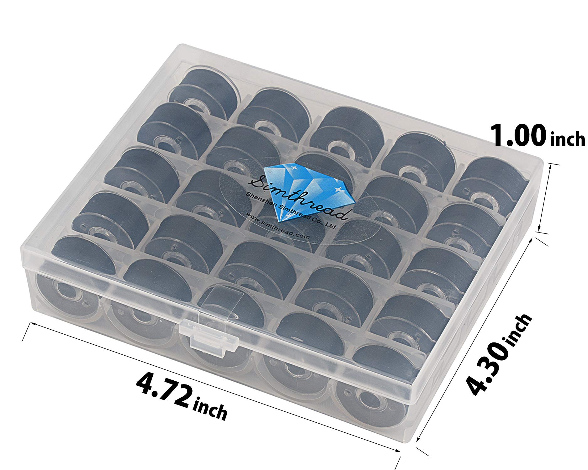 Simthread 25pcs Black Prewound Bobbin Thread Size A Class 15 (SA156) 60WT with Clear Storage Plastic Case Box 70D/2 for Brother Embroidery Thread Sewing Thread Machine DIY