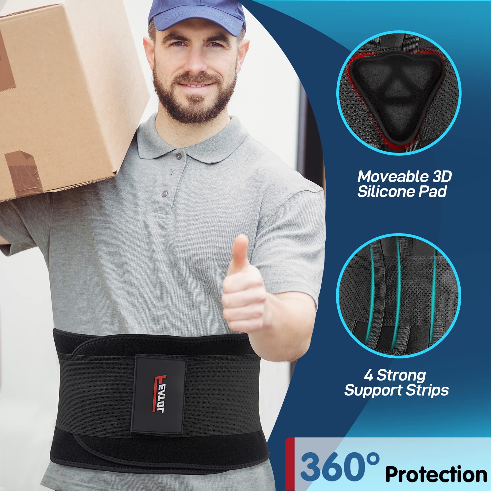 FEATOL Back Brace for Lower Back Pain Relief,Heavy Work Lifting, Sciatica, Herniated Disc with Ergonomically 3D Silicone Pad Men & Women L/XL