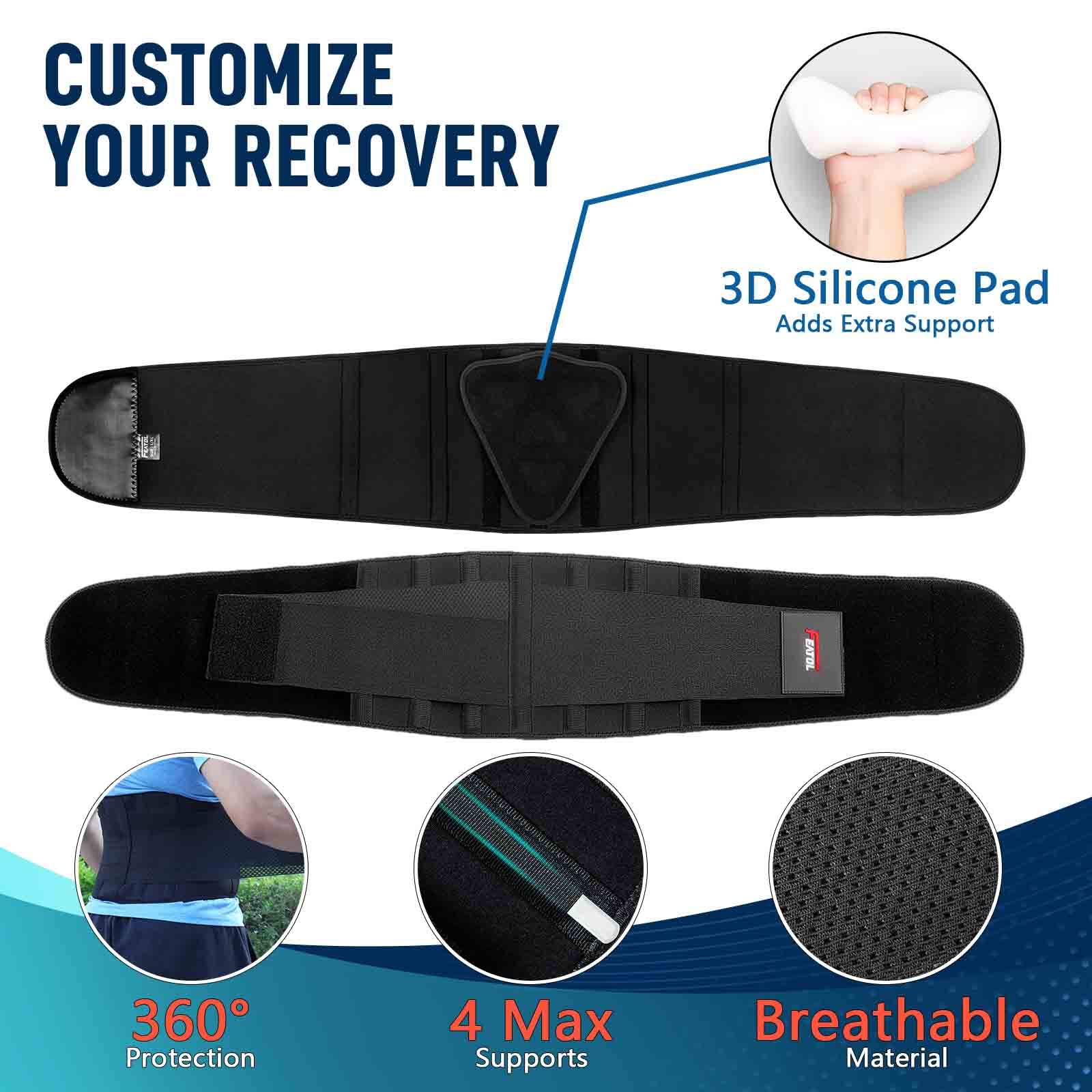 FEATOL Back Brace for Lower Back Pain Relief,Heavy Work Lifting, Sciatica, Herniated Disc with Ergonomically 3D Silicone Pad Men & Women L/XL
