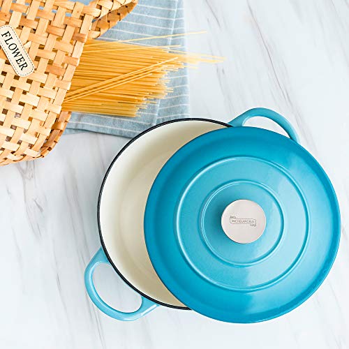 MICHELANGELO Dutch Oven, Enamel Cast Iron Dutch Oven With Lid, 4Qt Cast Iron Dutch Oven Pot, Enameled Dutch Oven 4 Quart With Silicone Handles & Mat, Blue