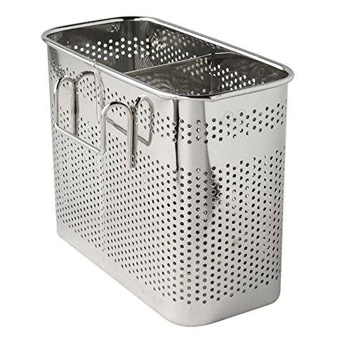 Kitchen Utensils Chopsticks Holder Drying Rack Basket with Hooks 2 Divided Compartments Quality Stainless Steel Large L5.4 X H4.3 X W2.6