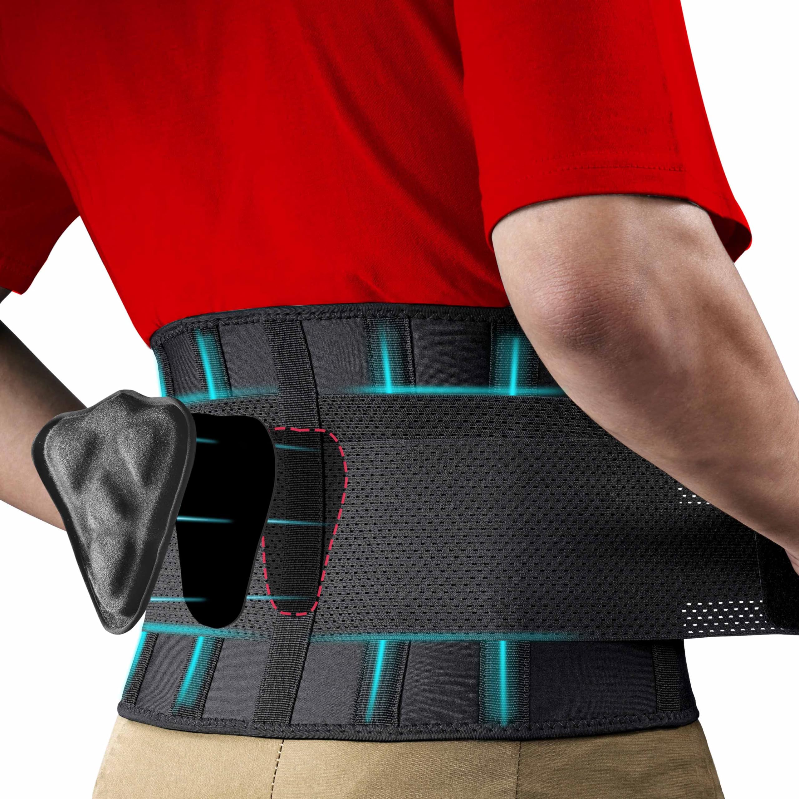 FEATOL Back Brace for Lower Back Pain Relief,Heavy Work Lifting, Sciatica, Herniated Disc with Ergonomically 3D Silicone Pad Men & Women L/XL