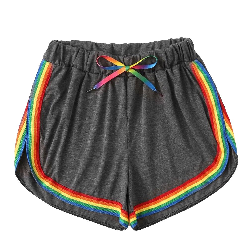 Shakumy Women Rainbow Elastic Waist Workout Yoga Shorts Casual Summer Bowknot Plus Size Running Athletic Shorts Hot Pants