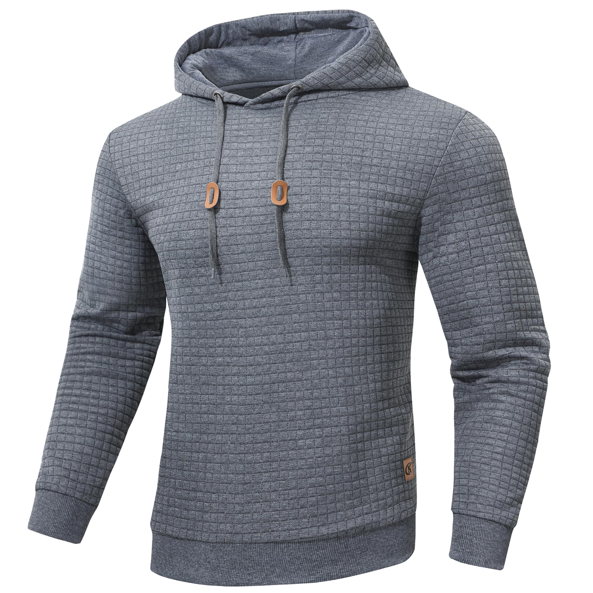 Satankud Mens Pullover Hoodie Long Sleeve Hooded Sweatshirt Casual Hoodies Square Pattern (Dark Grey, M)