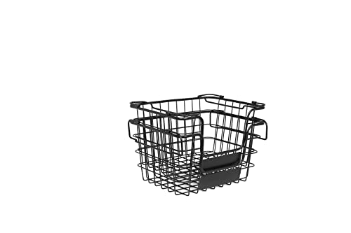 Stacking Wire Market Baskets with Chalk Label - Set of 2 - Fruit Vegetable Produce Metal Storage Bin for Kitchen Counter - Pantry Cabinet - Bathroom Shelves - Metallic Black
