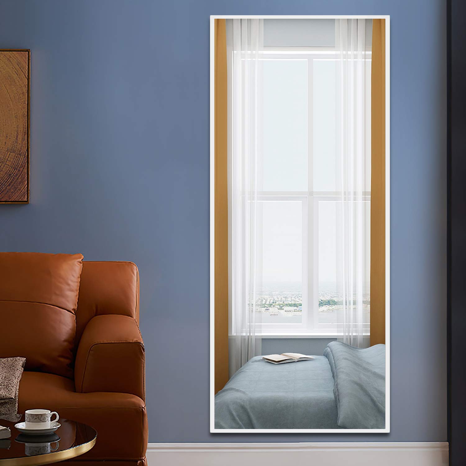 PexFix Full Length Standing Mirror, 59" x 20" Modern Minimalist Style Floor Mirror Metal Frame Modern Bedroom Dressing Mirror Wall Mounted Mirror Leaner Mirror - Matte White