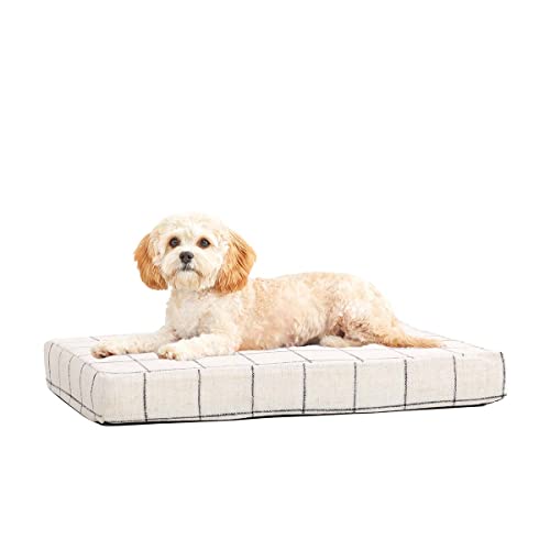 Barkbox Orthopedic Dog Bed | Comfortable Memory Foam Mattress for Joint Relief | Head and Neck Support Waterproof with Non Skid Bottom | Calming Durable Bed with Washable Cover | Small, White Plaid