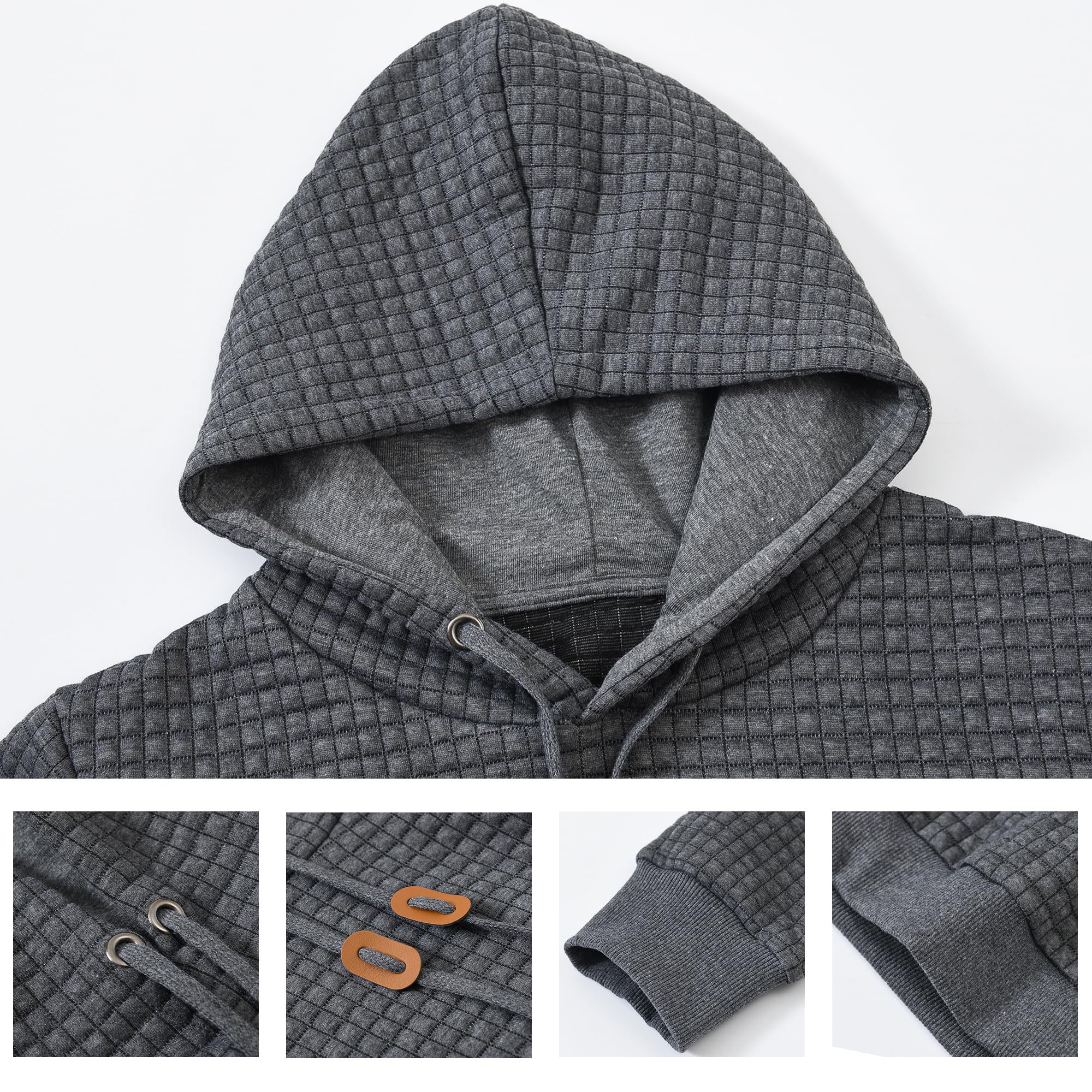 Satankud Mens Pullover Hoodie Long Sleeve Hooded Sweatshirt Casual Hoodies Square Pattern (Dark Grey, M)