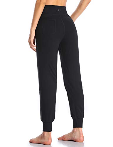 MOVE BEYOND Women's Buttery Soft Yoga Joggers 4 Pockets High Waist Lightweight Sweatpants Running Lounge Pants, Black, M