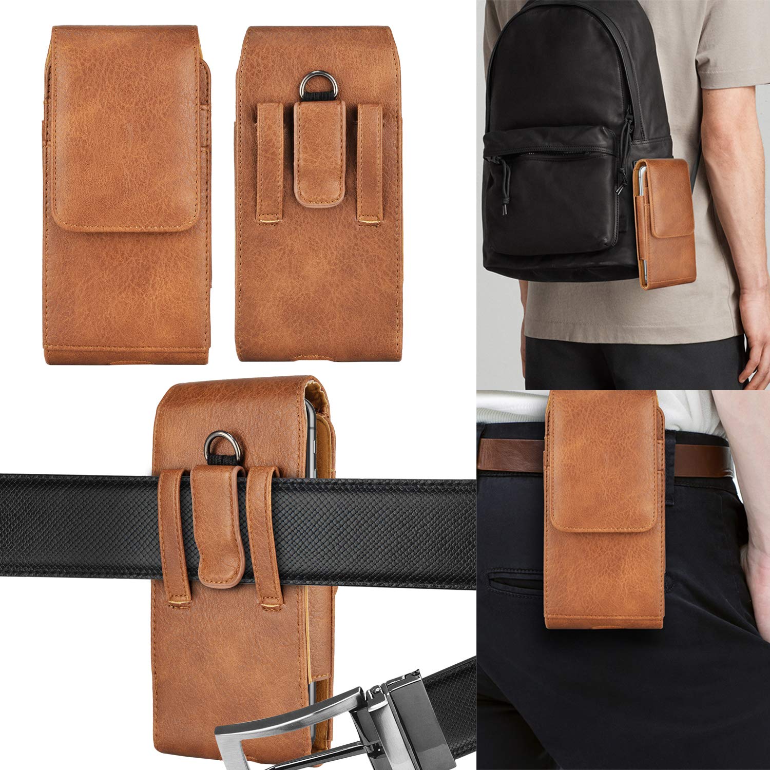 Takfox Phone Holster for Samsung Galaxy S25 Ultra S24 Plus S23 S22 S21 FE 5G S20 S10 A03s A16 A15 A14 A13 A35 A56 A51 A71 5G, Note 20 J7 J3 Leather Cell Phone Pouch Belt Holder Carrying Case,Brown