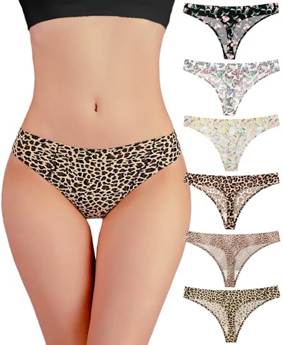 Kingfung Women Seamless Hipster Panties,No Show Invisible Stretch Bikini Underwear,Briefs Undies for Women,Tanga,5-7Pack(Thongs S)