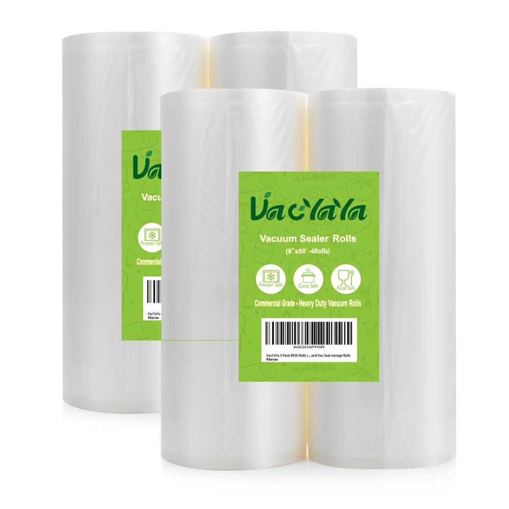 VacYaYa 4 Pack 8X50 Rolls (Total 200 feet) Vacuum Sealer Bags Rolls with BPA Free,Heavy Duty,Great for Sous Vide and Vac Seal storage Rolls