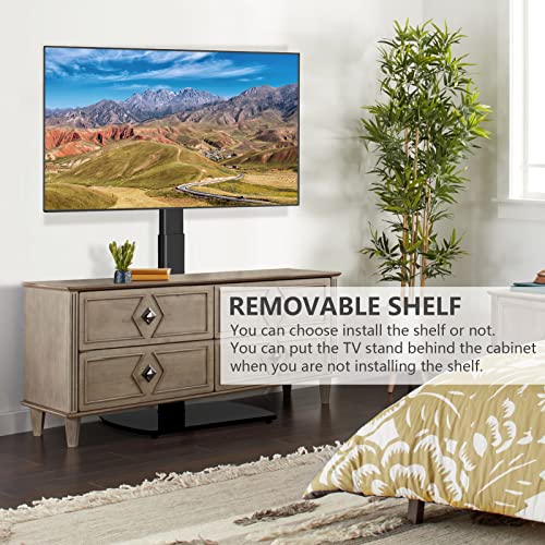 TVON Universal Floor TV Stand with Swivel Mount for 32-65 Inch TVs, TV Mount Stand for Bedroom and Corner with Height Adjustable Shelf and Tempered Glass Base, Black