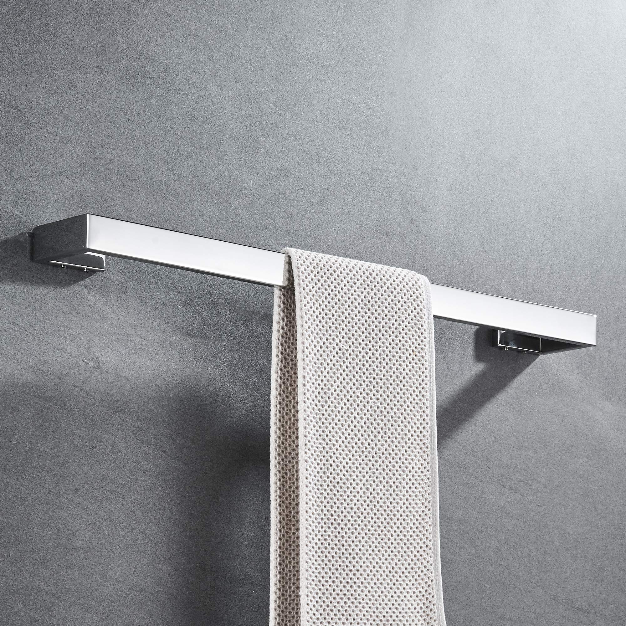 JunSun Polished Chrome Bath Towel Bar 24 Inch - Modern Bathroom Rack Holder - Wall Mounted Single Rod Hardware - Home Decor Rail Shelf Hanger