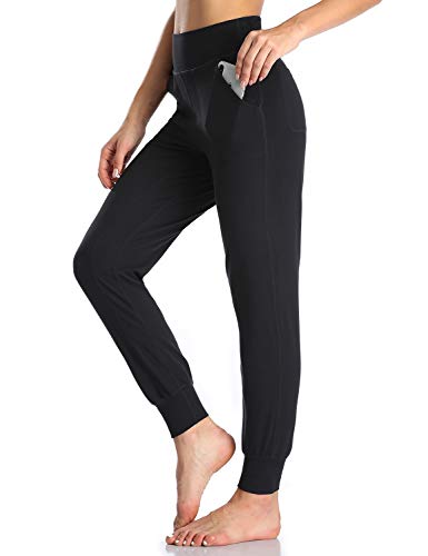 MOVE BEYOND Women's Buttery Soft Yoga Joggers 4 Pockets High Waist Lightweight Sweatpants Running Lounge Pants, Black, M