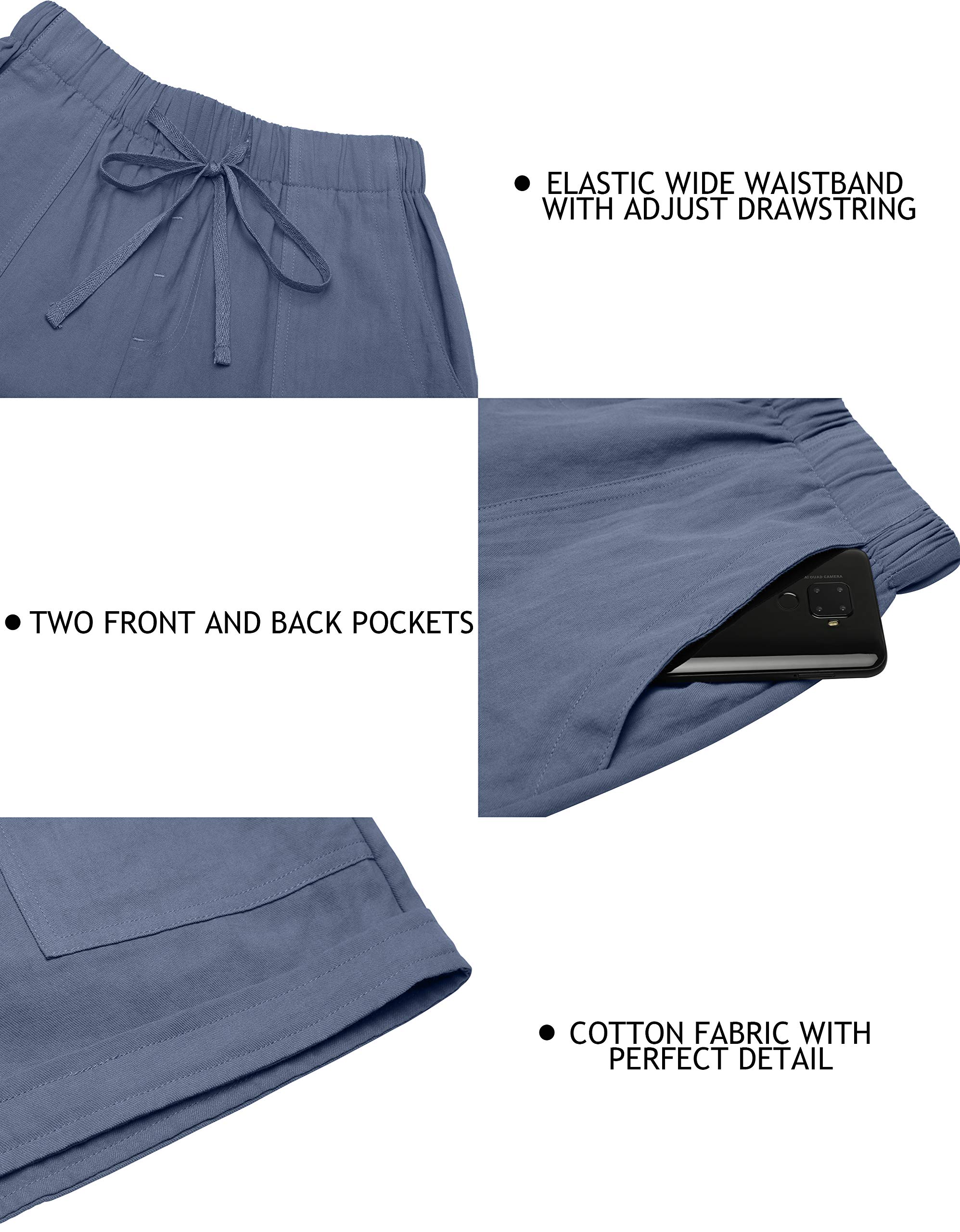 KISSMODA Women's Drawstring Casual Elastic Waist Pocketed Shorts Linen Tencel Short Pants XXL