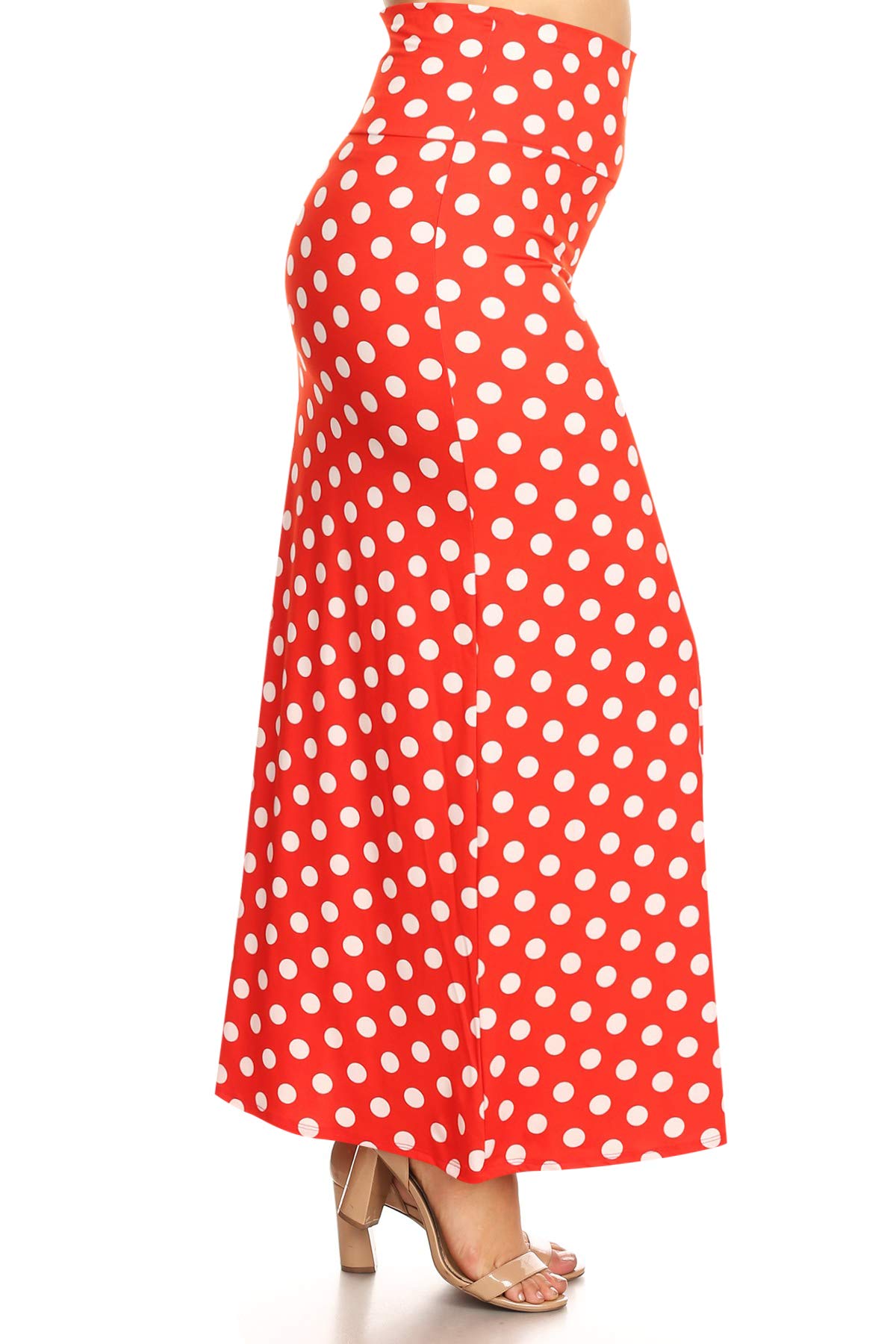 Plus Size Fold-Over Waist Lounge Wear A-Line Polka Dot Long Maxi Skirt Small Polka Red XL
