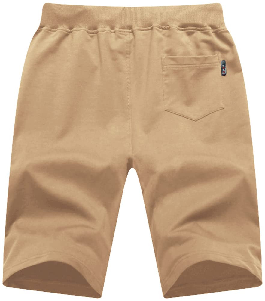 QPNGRP Mens Shorts Casual Drawstring Zipper Pockets Elastic Waist Khaki 42