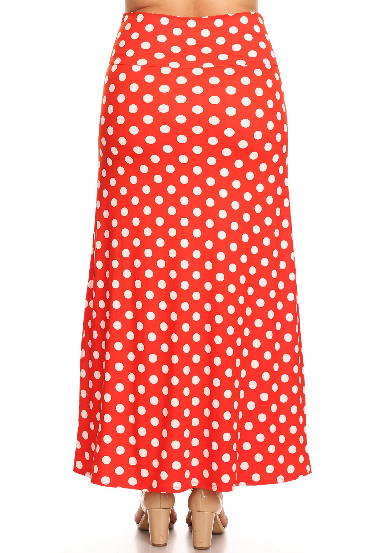 Plus Size Fold-Over Waist Lounge Wear A-Line Polka Dot Long Maxi Skirt Small Polka Red XL