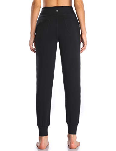 MOVE BEYOND Women's Buttery Soft Yoga Joggers 4 Pockets High Waist Lightweight Sweatpants Running Lounge Pants, Black, M