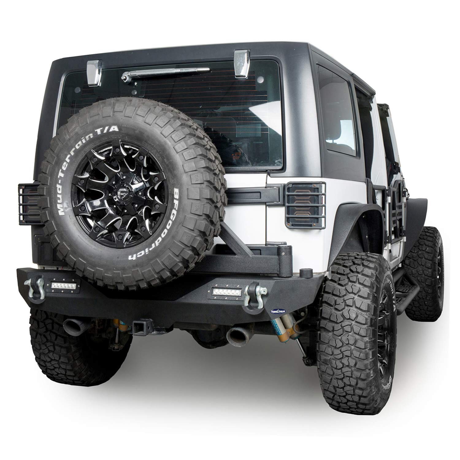Hooke Road Wrangler JK Rear Bumper with Spare Tire Carrier and 2" Receiver Hitches Compatible with Jeep Wrangler JK & Unlimited 2007-2018