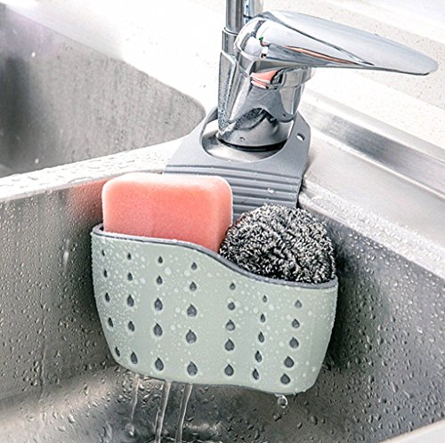 Kinteshun Kitchen Sink Caddy Sponge Holder Hang Basket for Scrubber Dish Brush Kitchen Accessories Organizer(Light Blue)