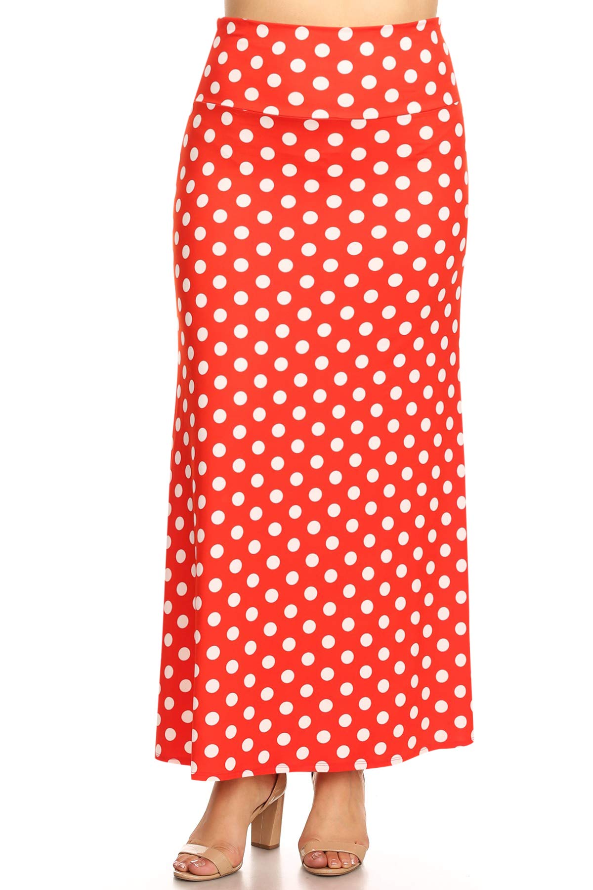 Plus Size Fold-Over Waist Lounge Wear A-Line Polka Dot Long Maxi Skirt Small Polka Red XL