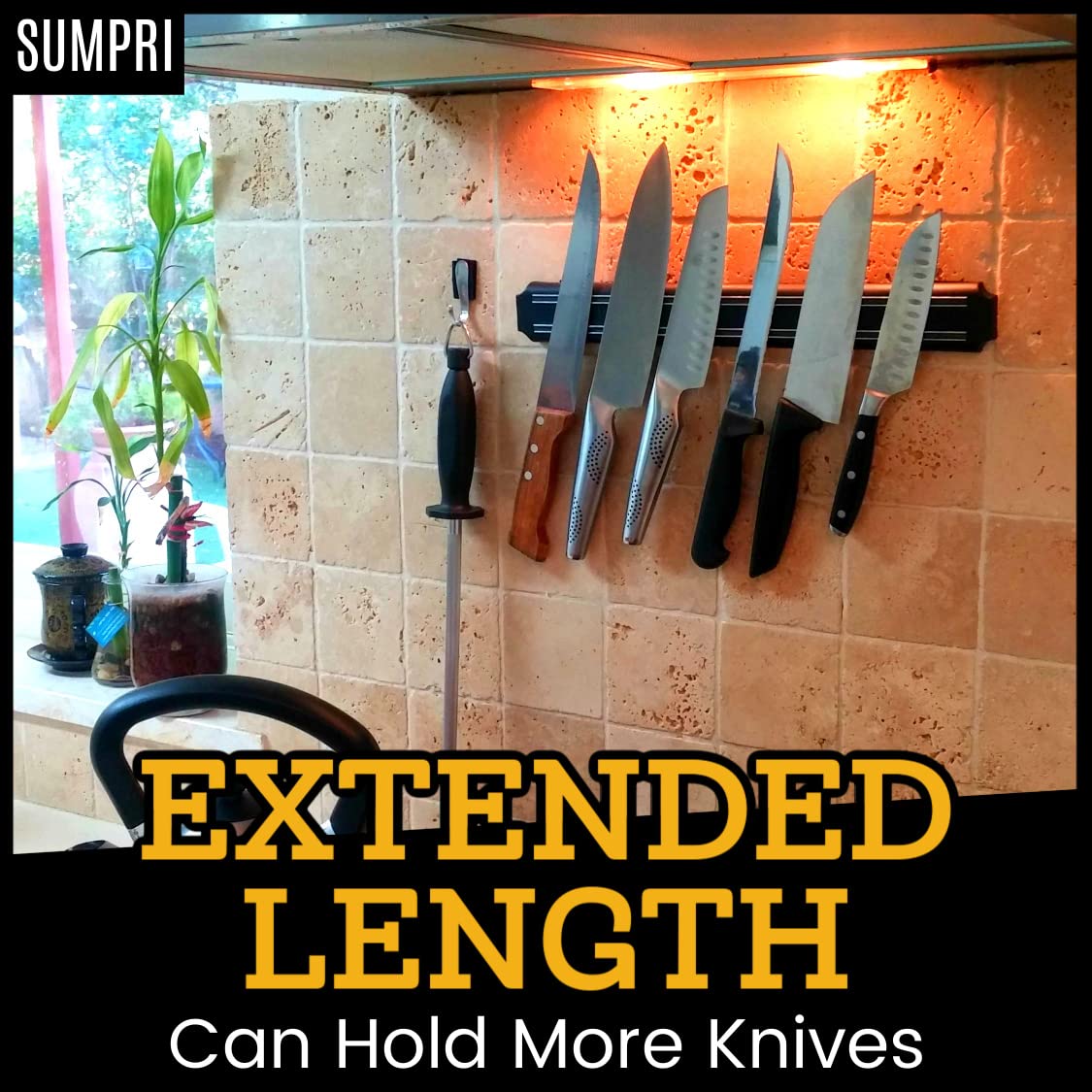Magnetic Knife Holder (15 Inch X Set Of 6) Magnetic Knife Strip -Strong Powerful Knife Rack Storage Display Organizer-Securely Hang Your Knives On a Multipurpose Kitchen Bar-Safe, Easy Install -SUMPRI