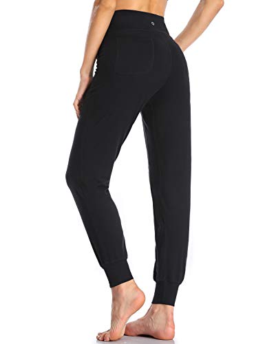 MOVE BEYOND Women's Buttery Soft Yoga Joggers 4 Pockets High Waist Lightweight Sweatpants Running Lounge Pants, Black, M
