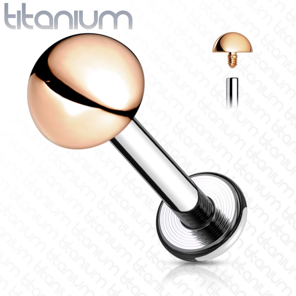 Amelia Fashion 16 Gauge Implant Grade Titanium Internally Threaded Labret with Dome Top (Choose Color) (Rose Gold)