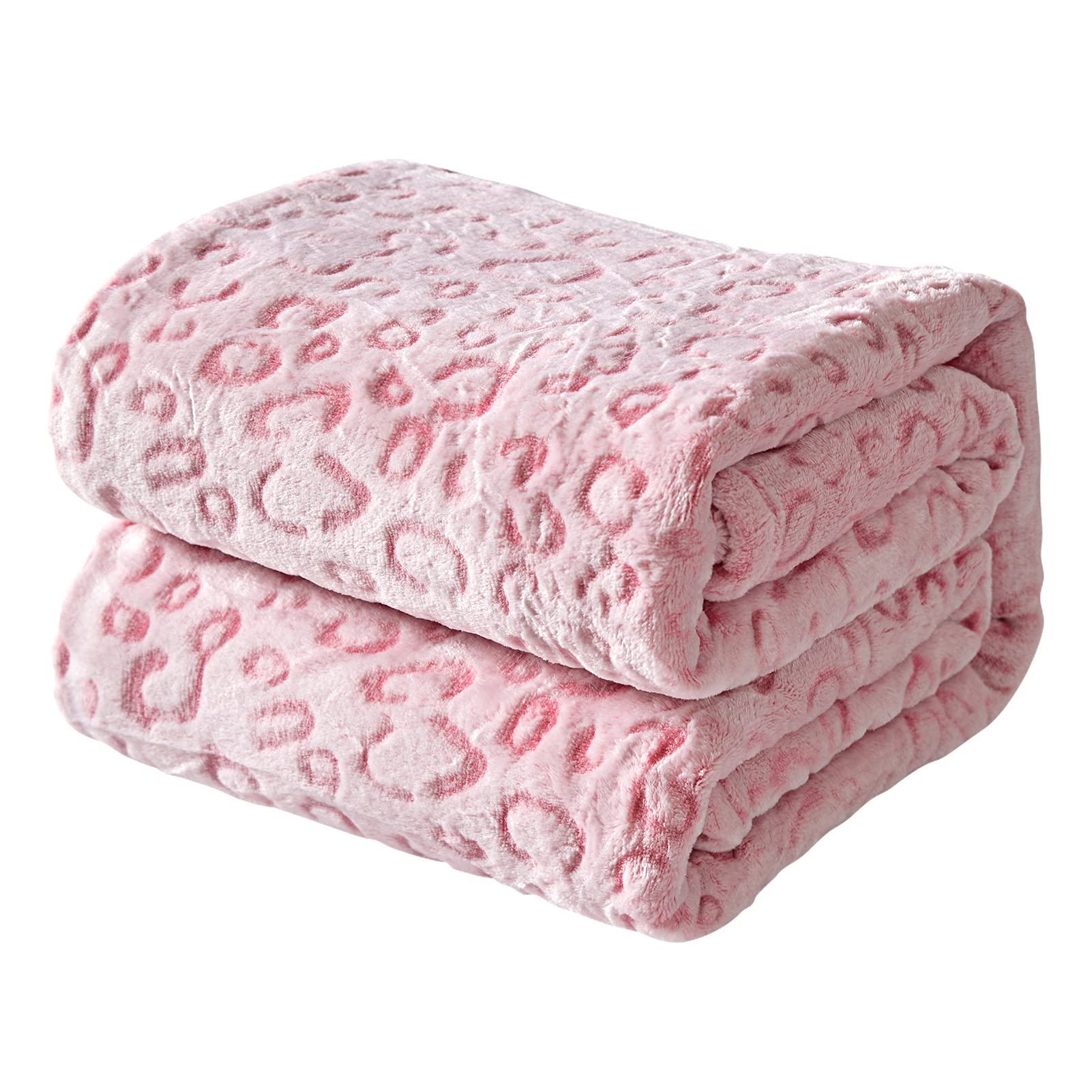 FY FIBER HOUSE Flannel Fleece Leopard Print Throw Blanket, Super Soft Lightweight Fluffy Throw for Couch, 60"X80", Pink
