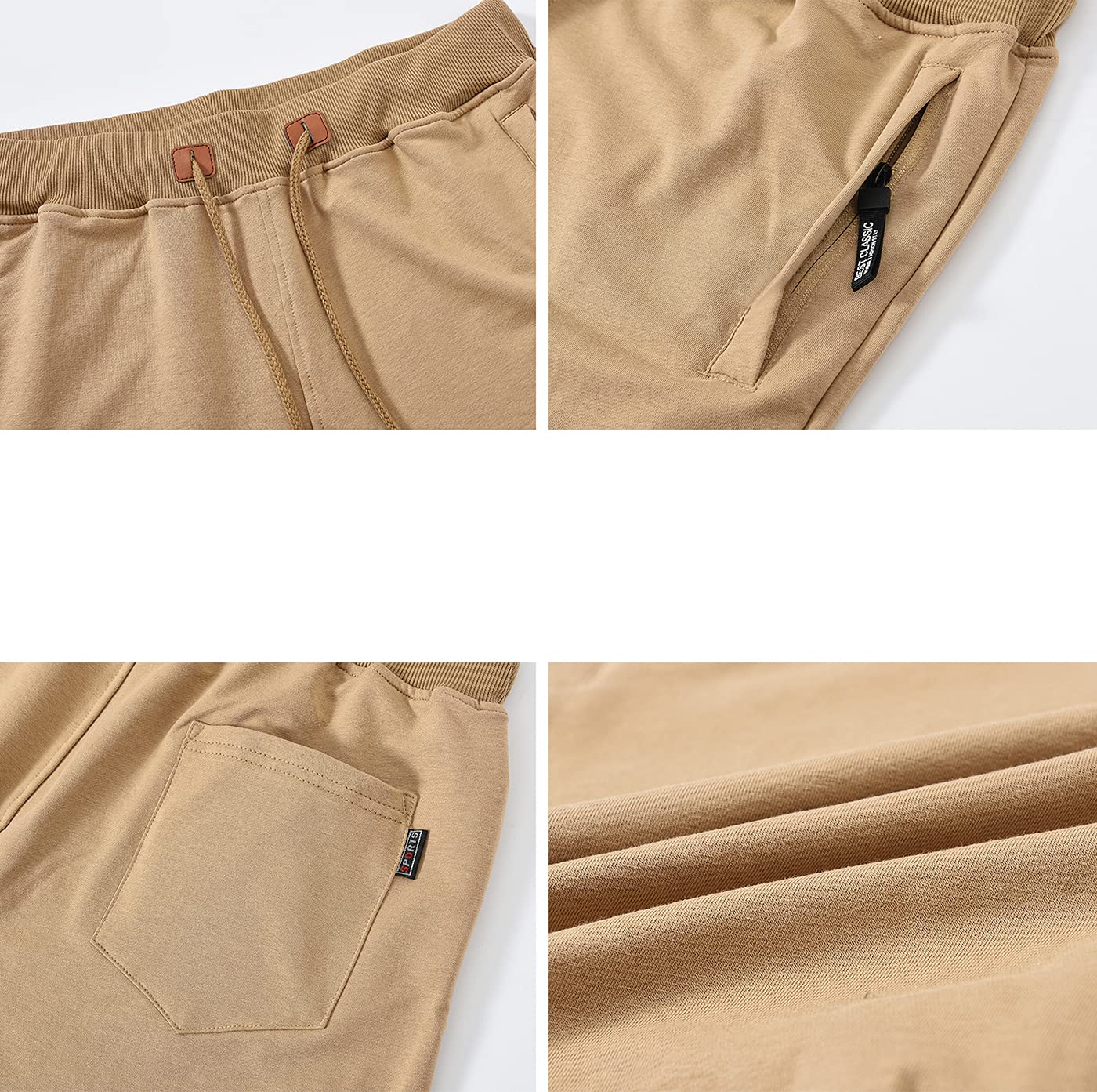 QPNGRP Mens Shorts Casual Drawstring Zipper Pockets Elastic Waist Khaki 42
