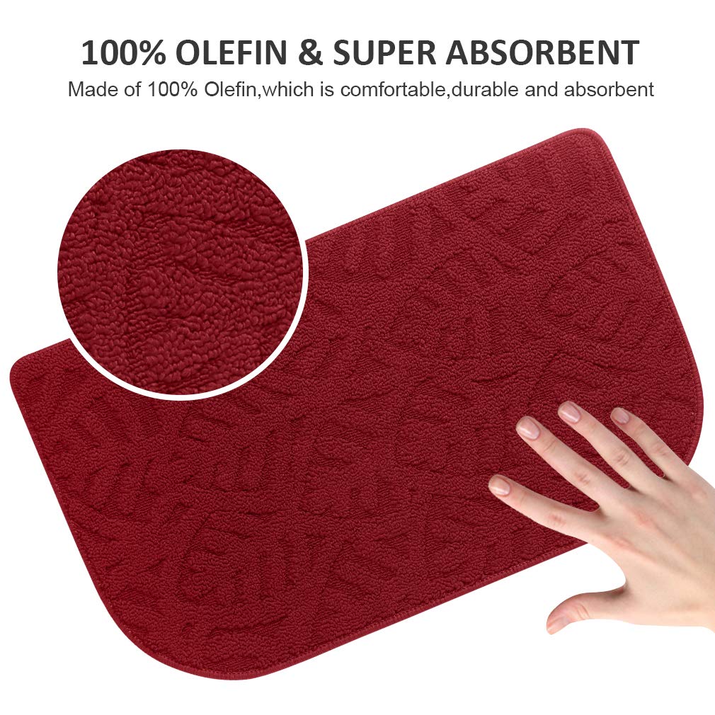 VANZAVANZU Kitchen Rug Mats, 30"x18" Non Slip Kitchen Mat Irregular Half Round Kitchen Carpet, Designed in Latex Backing Absorbent and Machine Washable for Kitchen Doorway Bathroom Floors (Red)