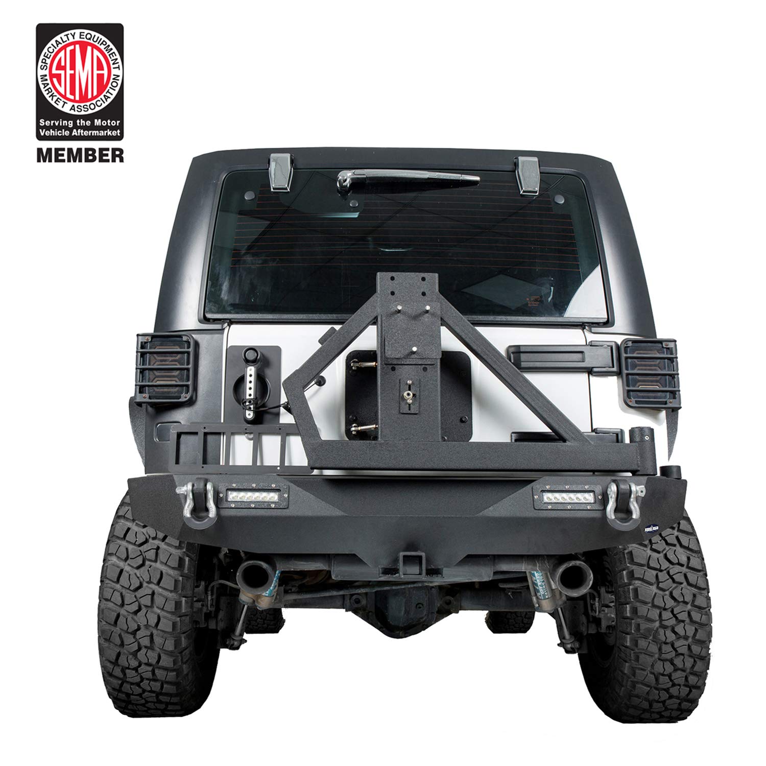 Hooke Road Wrangler JK Rear Bumper with Spare Tire Carrier and 2" Receiver Hitches Compatible with Jeep Wrangler JK & Unlimited 2007-2018