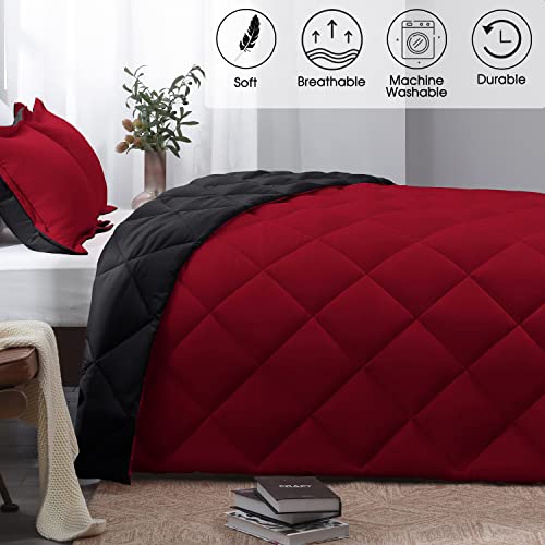 Basic Beyond Down Alternative Comforter Set (Queen, Black/Red) - Reversible Bed Comforter with 2 Pillow Shams for All Seasons