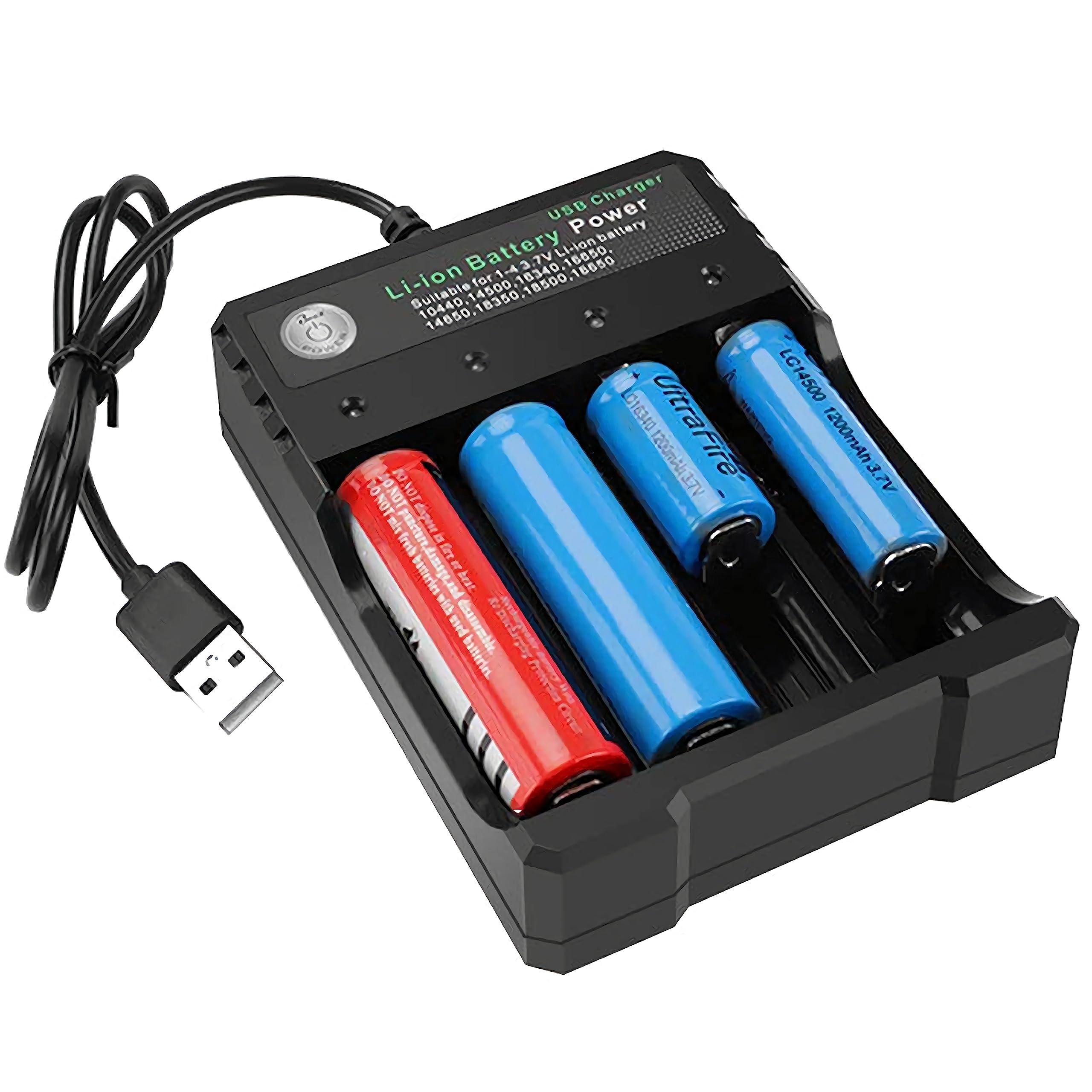 18650 Battery Charger 4 Bay, 18650 Charger for 3.7V Li-ion TR IMR 10440 14500 16650 18650 16340(RCR123) Batteries (Battery not Included)