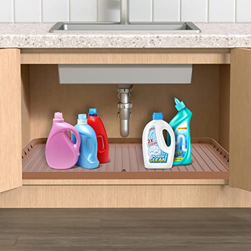 Under Sink Mat, 34" x 22" Under Sink Mats for Kitchen Waterproof - Silicone Under Sink Liner Drip Tray with Drain Hole, Sink Cabinet Protector Mat for Kitchen & Bathroom (Khaki)
