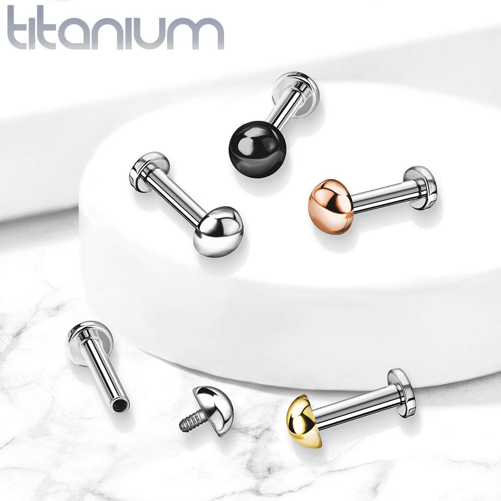 Amelia Fashion 16 Gauge Implant Grade Titanium Internally Threaded Labret with Dome Top (Choose Color) (Rose Gold)